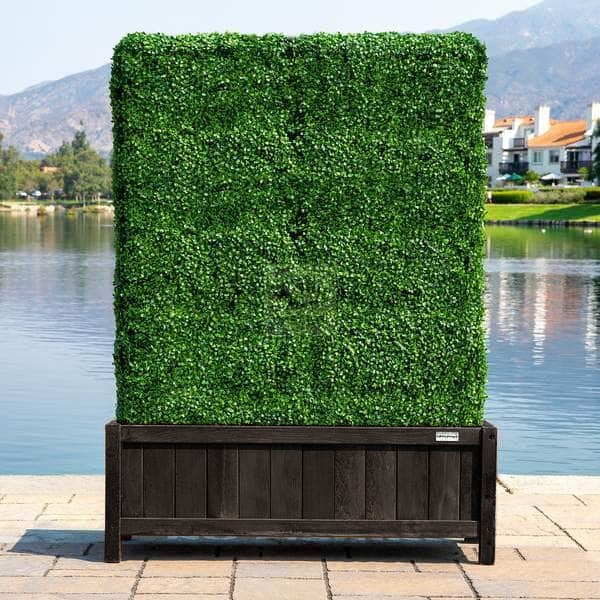 72" Tall 40" Wide 13" Deep Outdoor Artificial Boxwood Hedge with Wooden ...